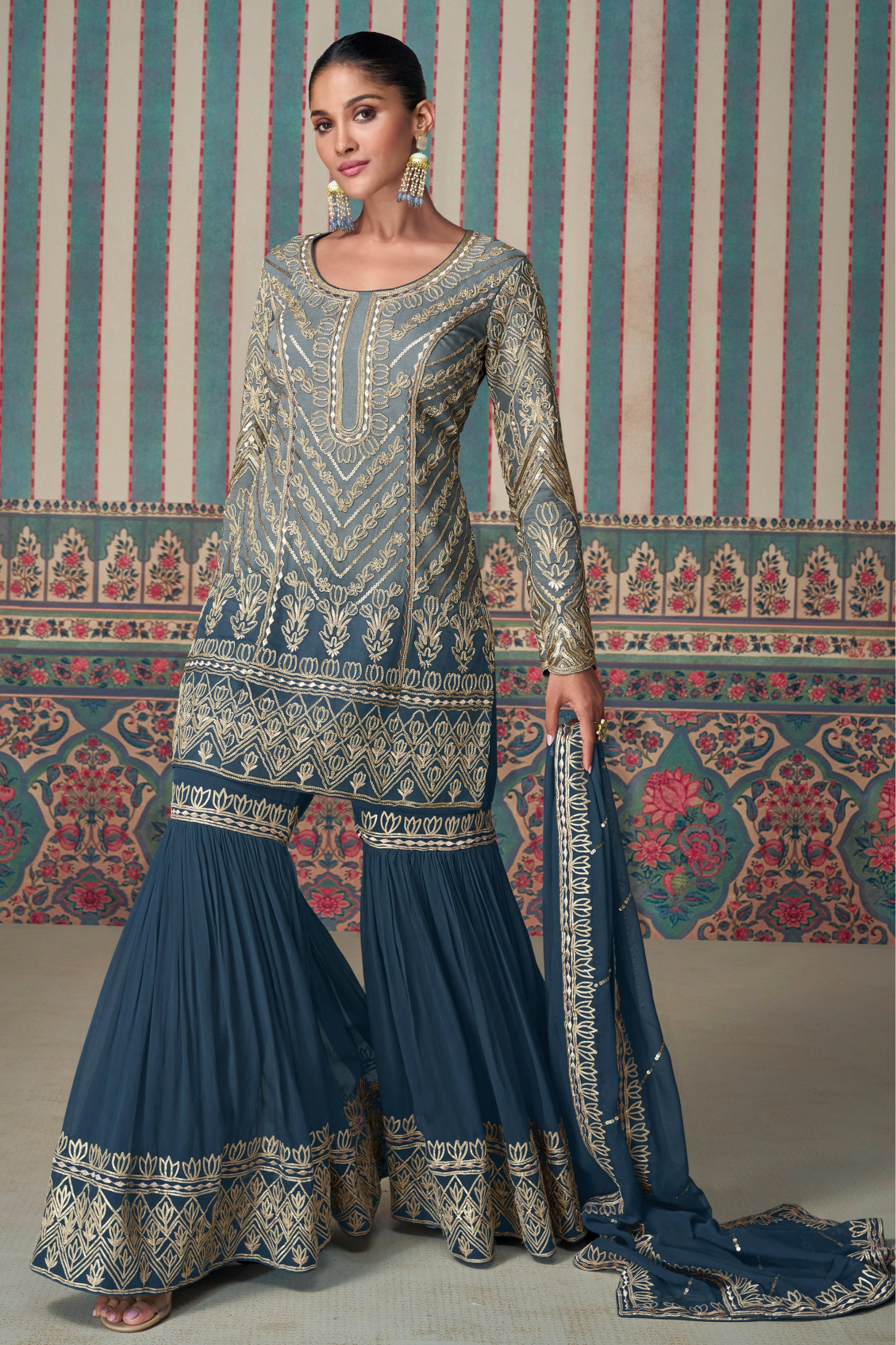 Bridal Sharara In Blue | Designer Wedding Wear USA – Seyuri
